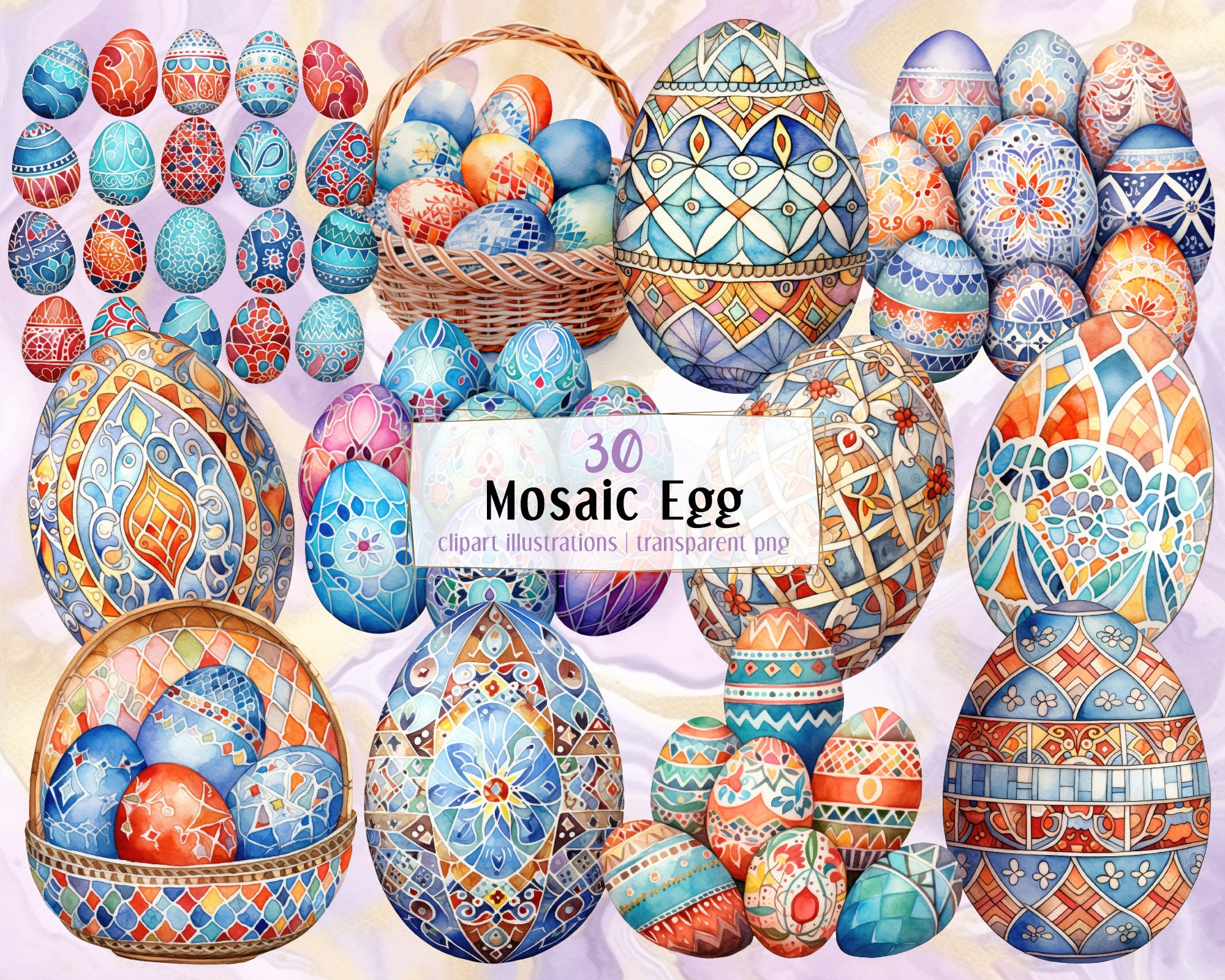 Mosaic Easter Egg Illustrations. Holiday Themed Colorful Eggs Decorated ...