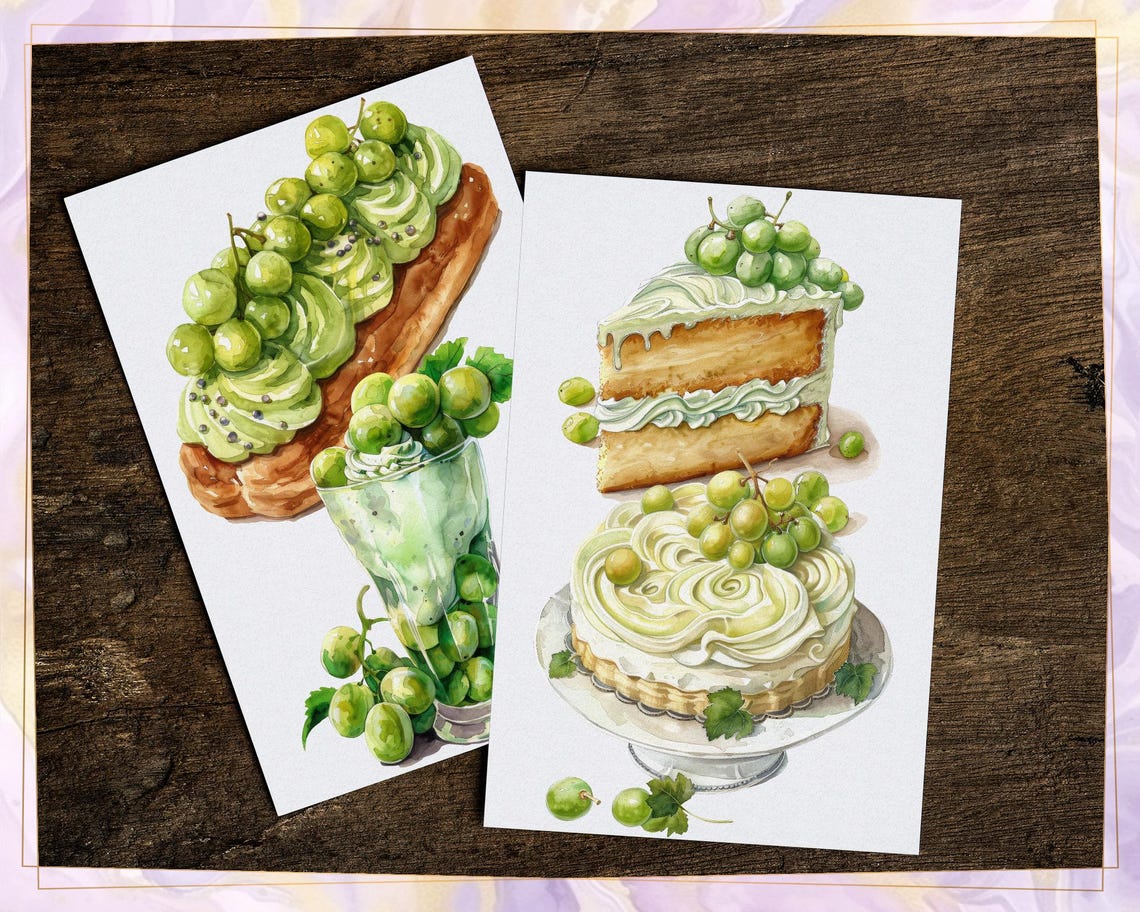 Green Grapes Dessert Illustrations. Grape Fruit Flavored Pastry, Cake ...