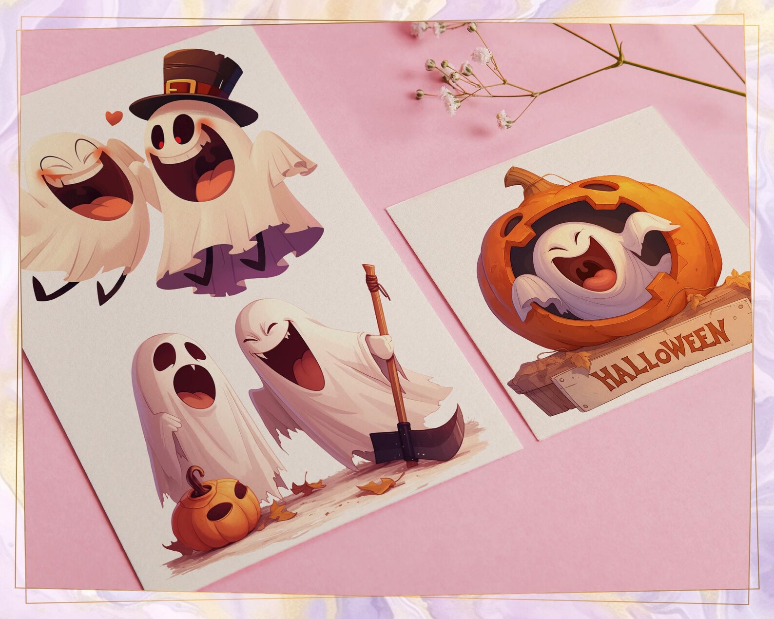 Cartoon Ghost, Digital Illustrations. Cute Funny Spooky Ghosts ...