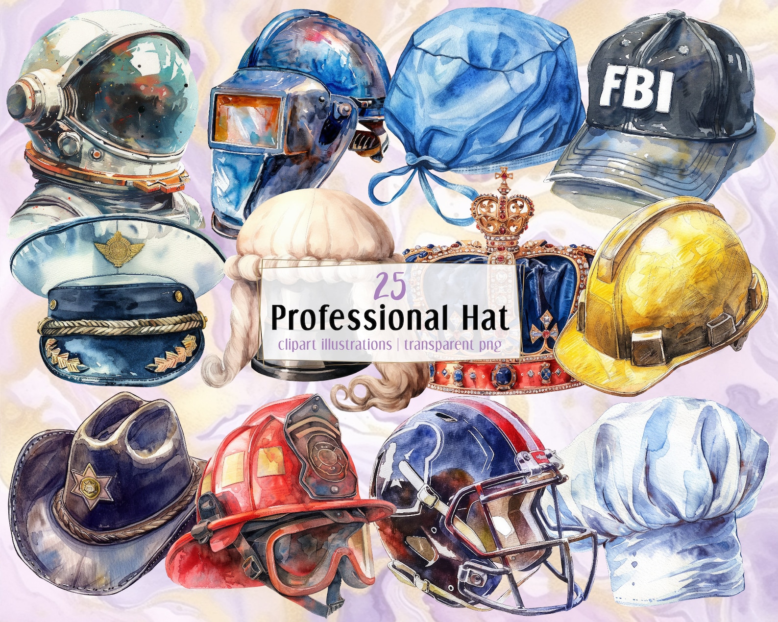 Professional Hat Illustrations. Uniform Caps, Work Helmets, Sports ...