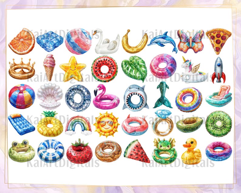 Pool Floaties | PNG Clip Art Illustrations. Fun Colorful Inflatables ...