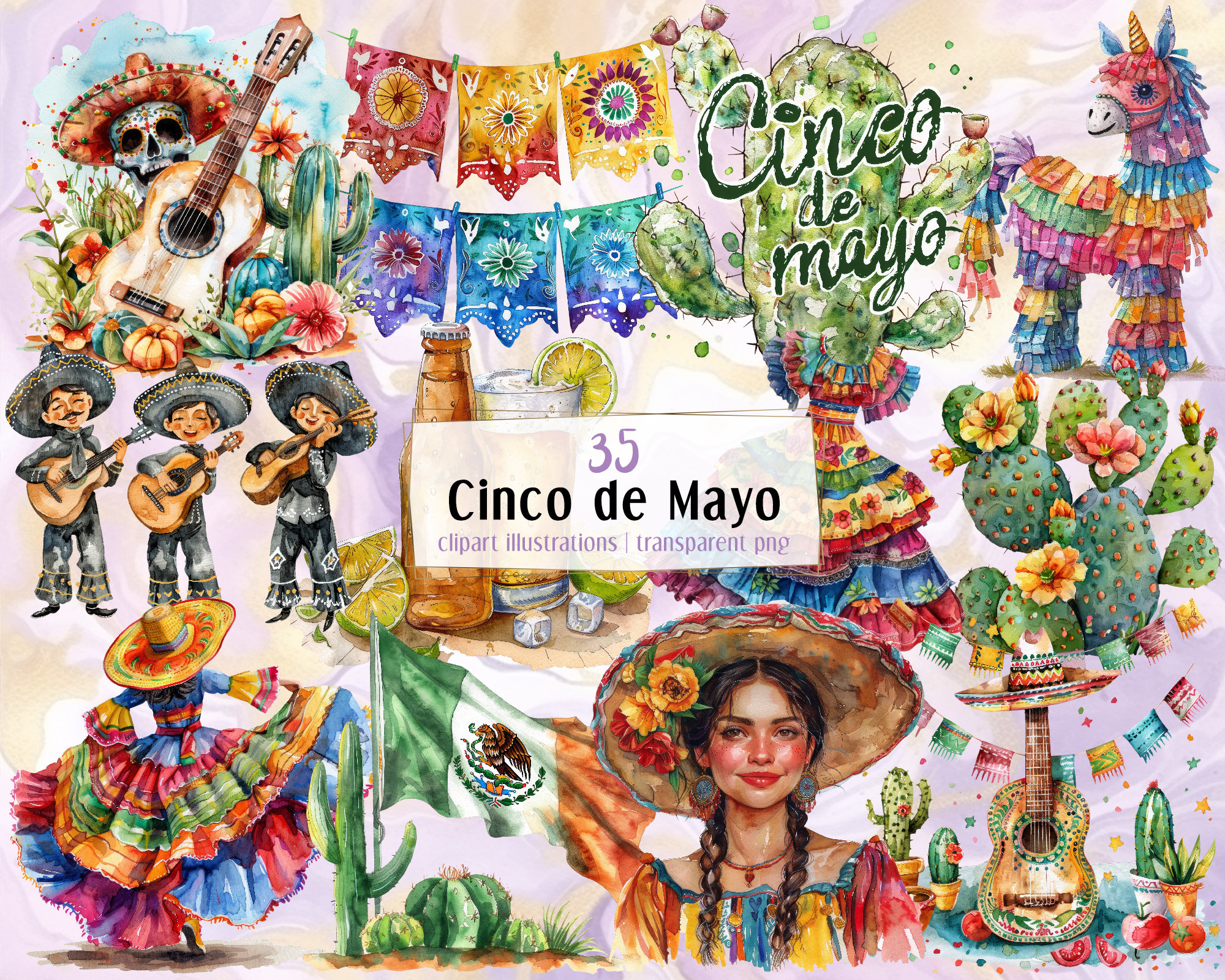 Cinco De Mayo Illustrations. Colorful Mexican May 5th Celebration, Food ...