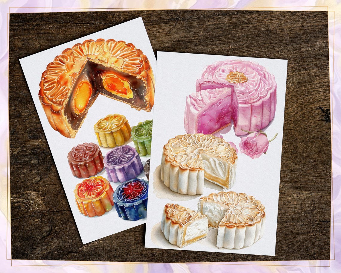 Mooncake Illustrations. Delicious Chinese Pastry, Colorful Round ...