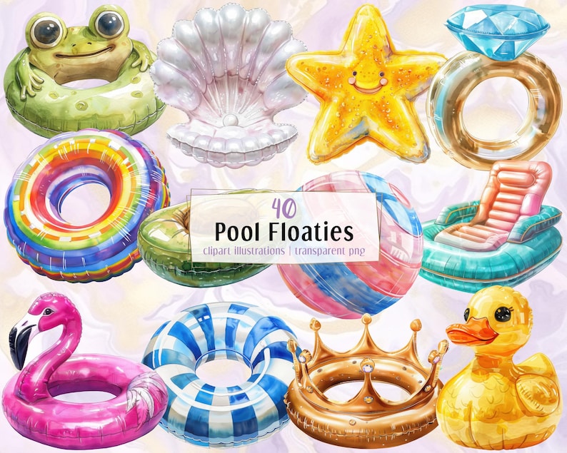 Pool Floaties | PNG Clip Art Illustrations. Fun Colorful Inflatables ...
