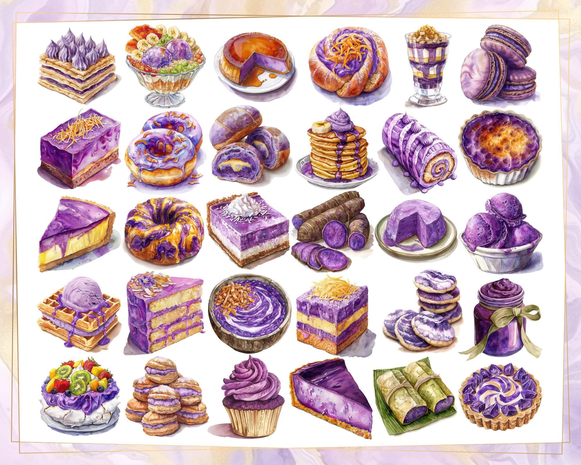 Ube Dessert Illustrations. Purple Yam Flavored Pastry, Ube Halaya ...
