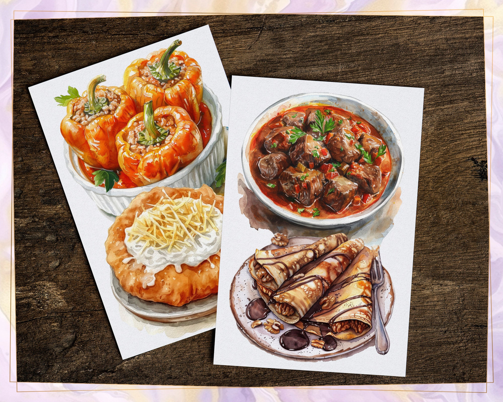 Hungarian Cuisine Illustrations. Delicious Dishes, Food From Hungary ...