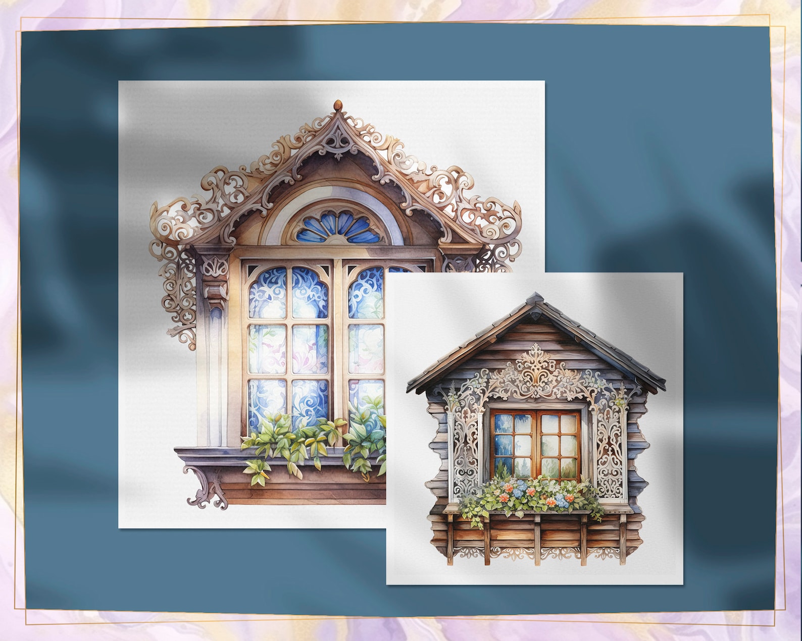 Wooden Windows. Slavic Village Traditional Carved Style Ornate Window ...