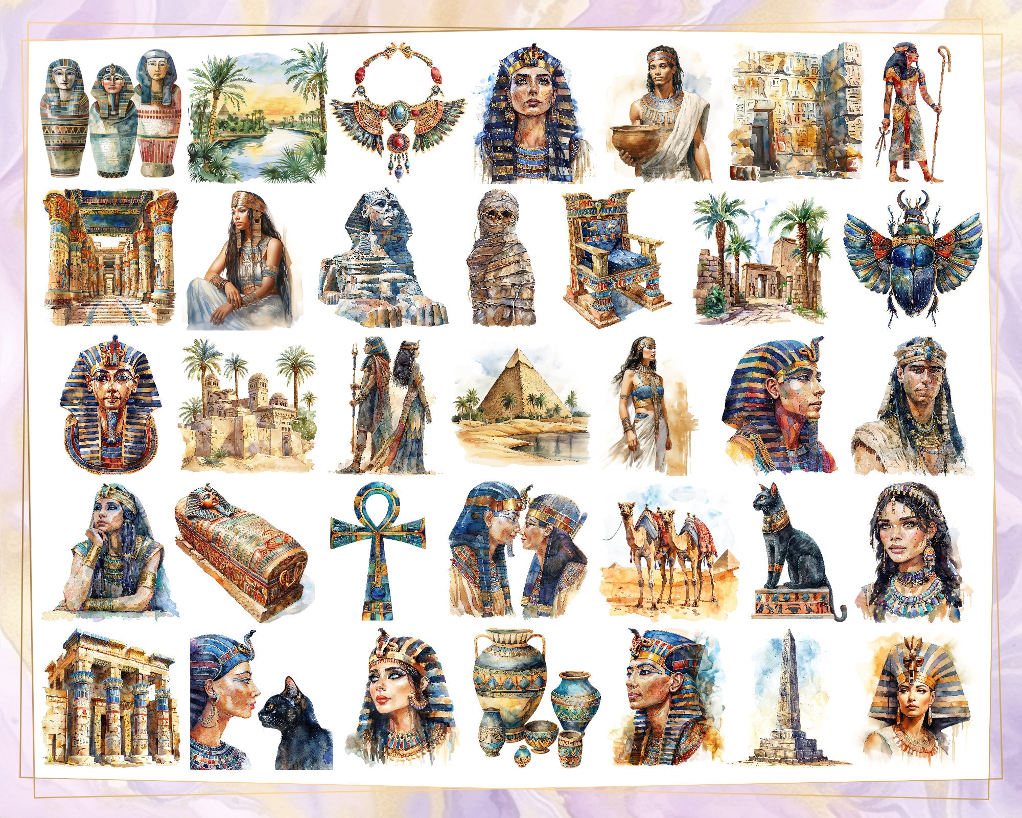 Ancient Egypt Illustrations. Old Civilization Objects, People, Historic ...