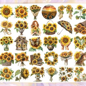 Sunflowers | PNG Clip Art Illustrations. Yellow Floral Bouquet, Wreaths ...