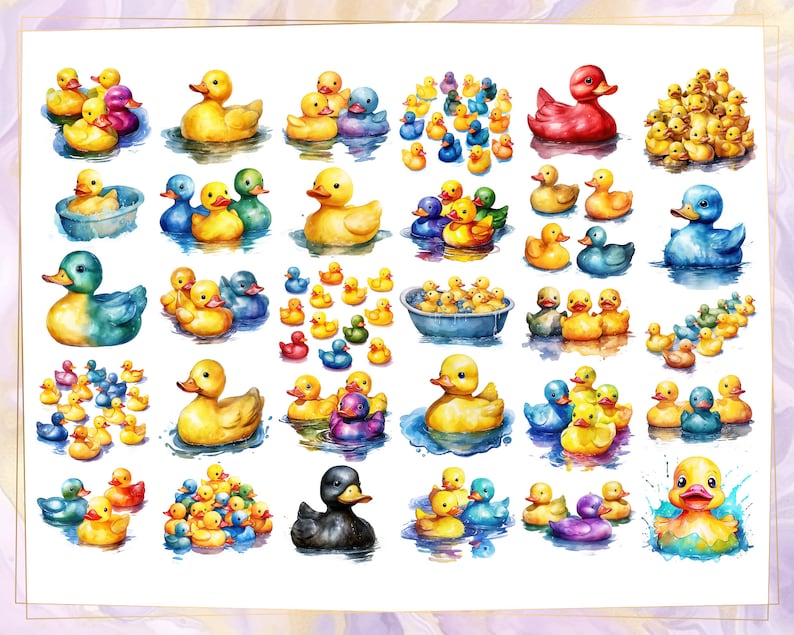 Rubber Ducks. Watercolor Style Illustrations. Cute Bath Duckie Toy ...