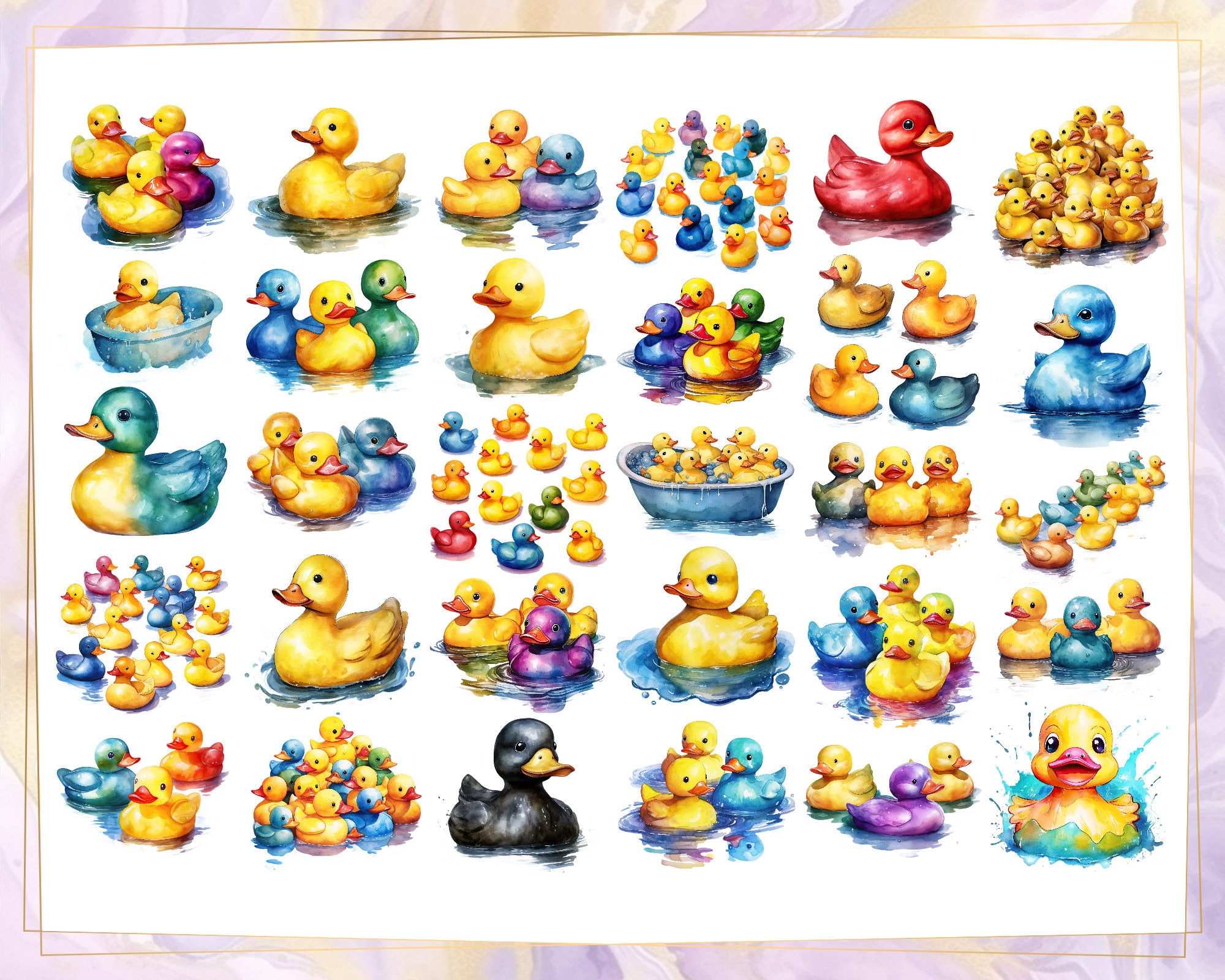 Rubber Ducks. Watercolor Style Illustrations. Cute Bath Duckie Toy ...