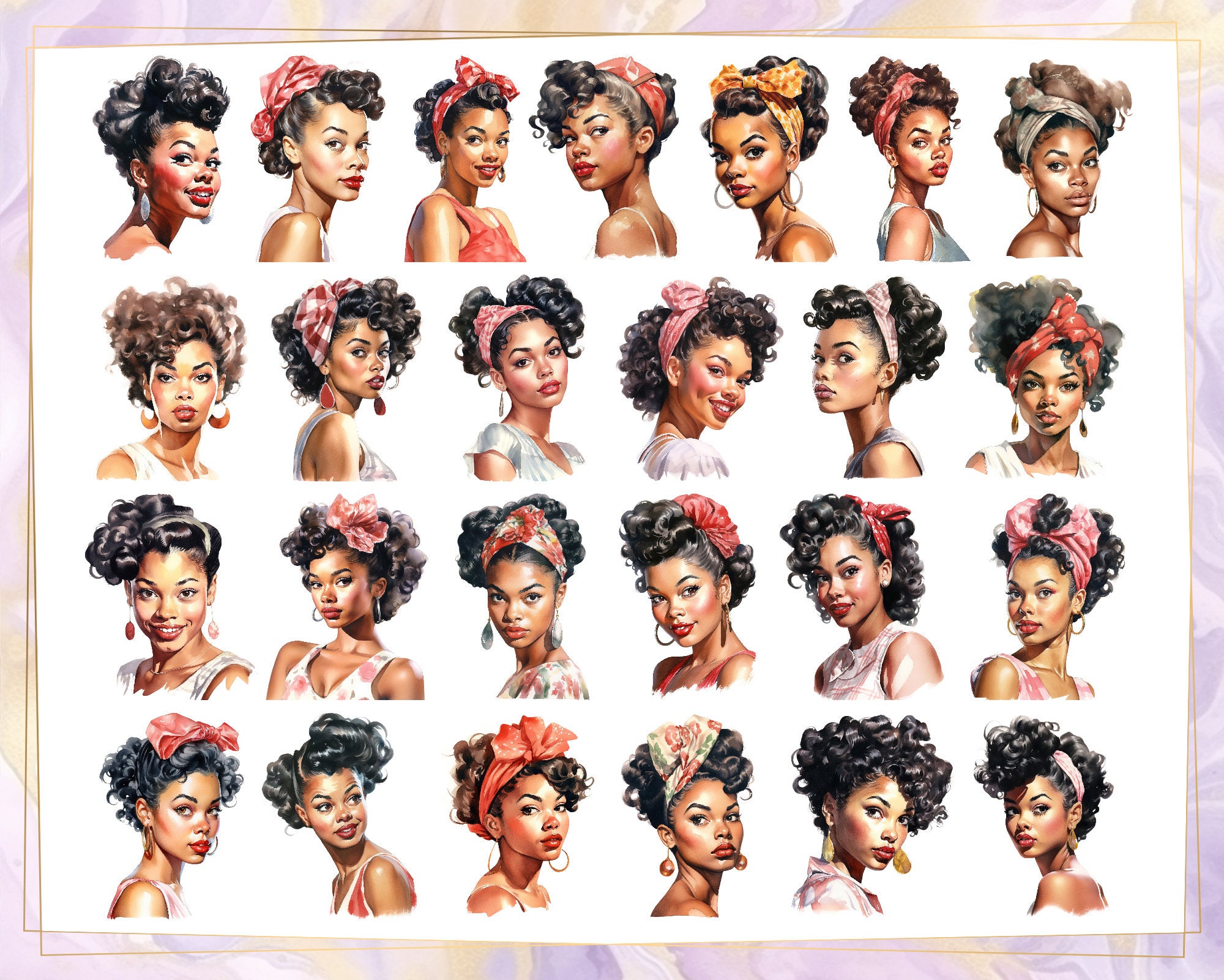 Beautiful Black Retro Rockabilly Pin up Girl Portraits. Vintage Models ...