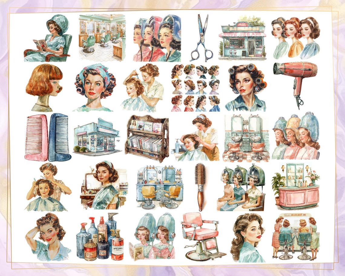 Vintage Hair Salon Illustrations. Retro 50's Style Woman's Hairstyle ...