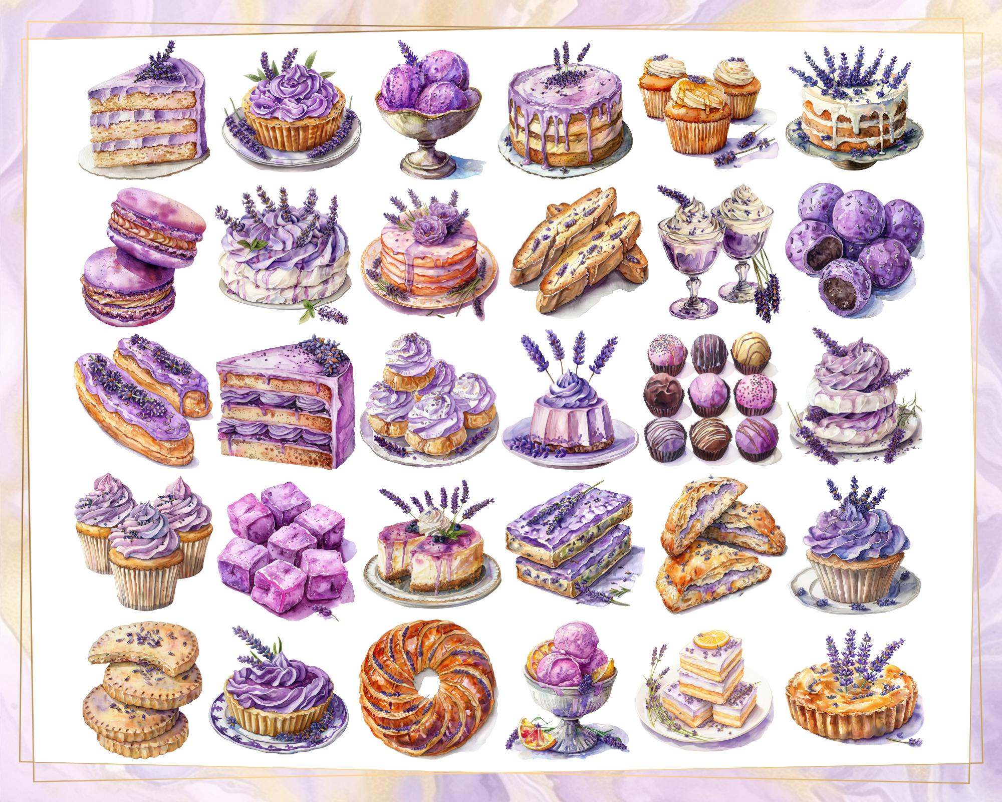 Lavender Dessert Illustrations. Floral Desserts With Purple Lavender ...