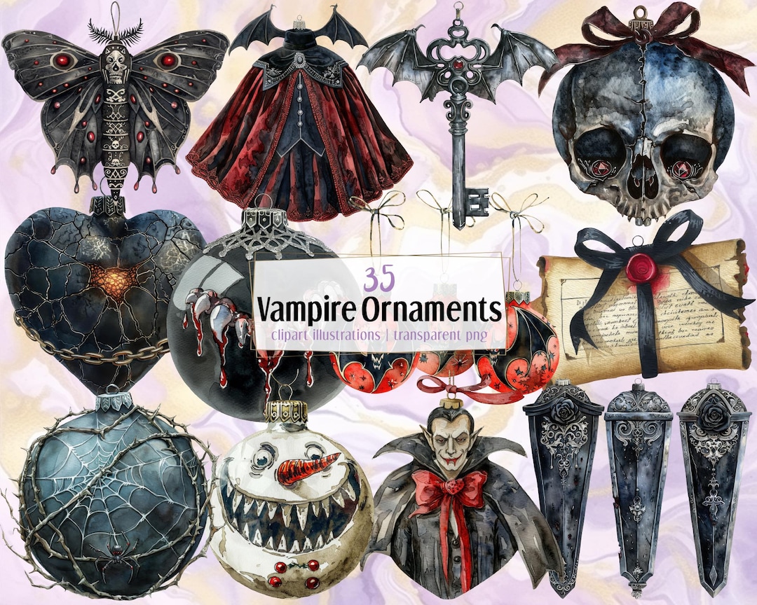 Vampire Christmas Ornaments Illustrations. Festive Dark Gothic Style ...