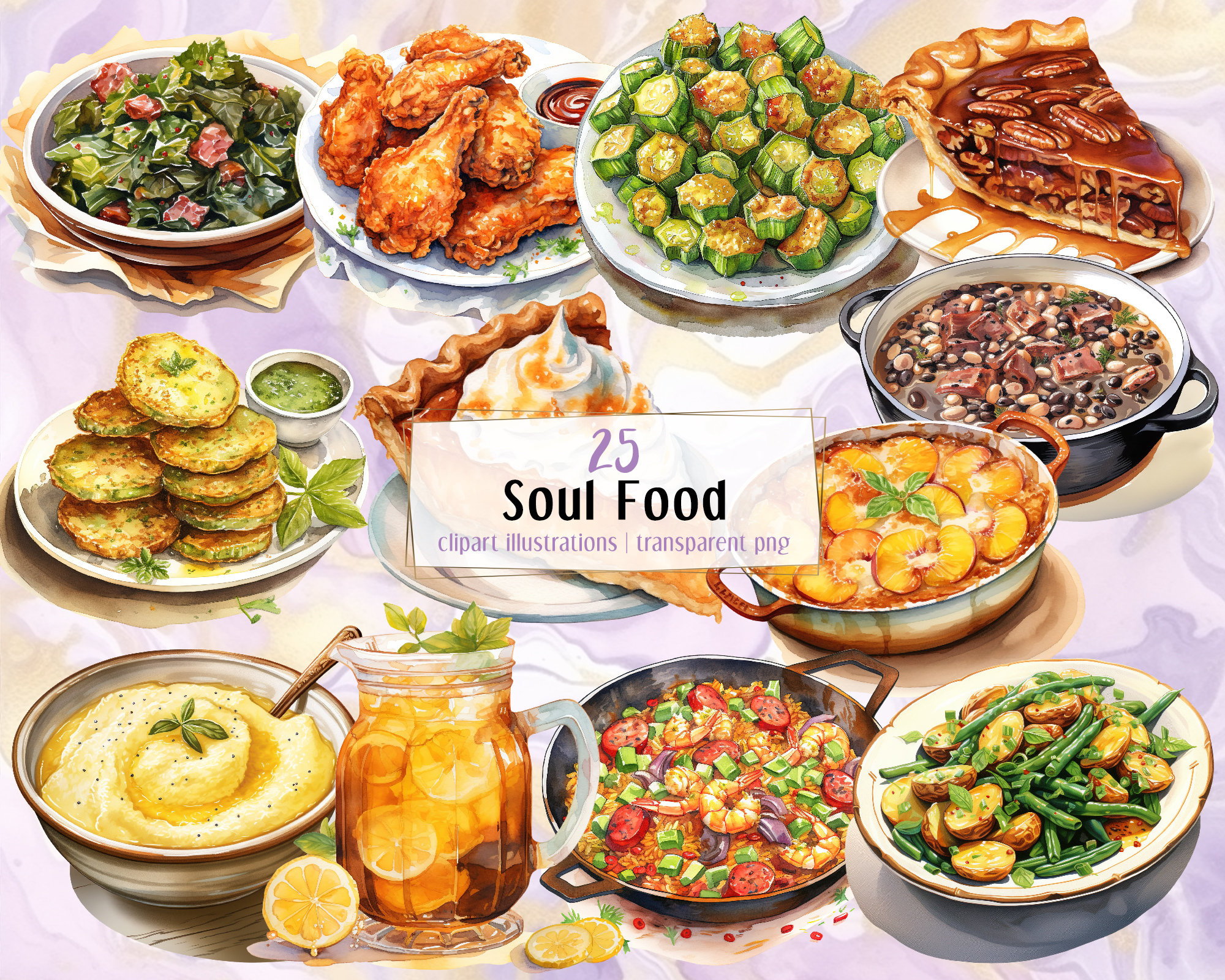Soul Food Illustrations. Southern Cuisine Dishes, Drinks & Desserts ...