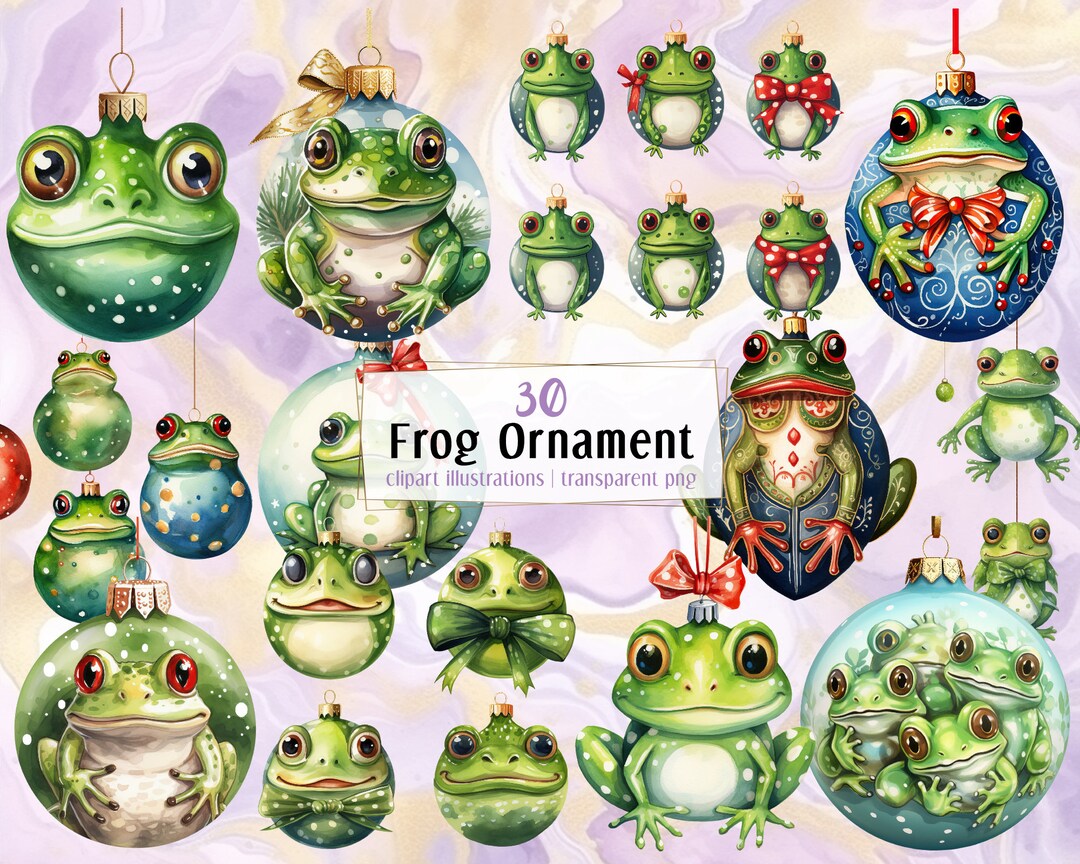 Frog Christmas Ornaments. Watercolor Style Illustrations. Festive ...