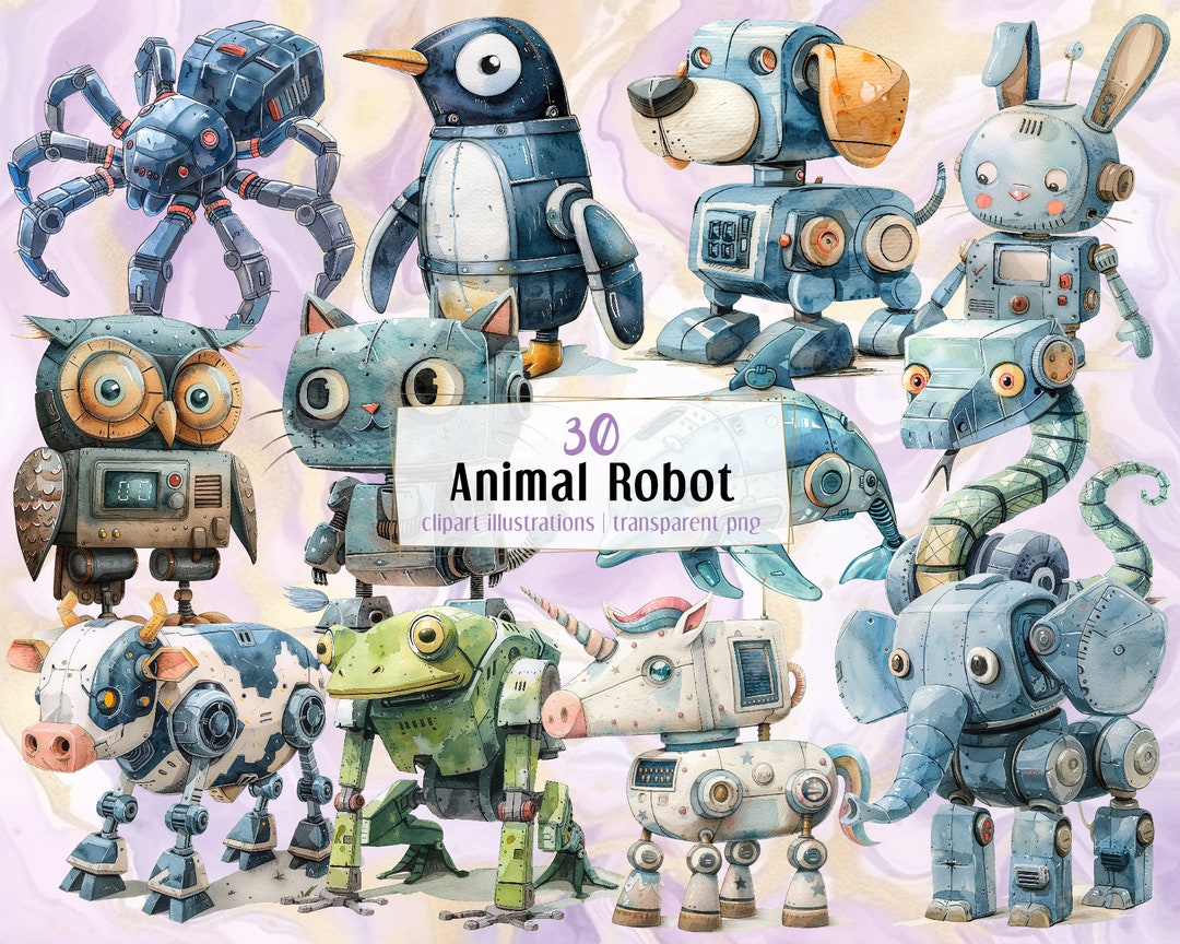 Animal Robot Illustrations. Cute Robotic Mechanical Kid's Toys. Pet ...