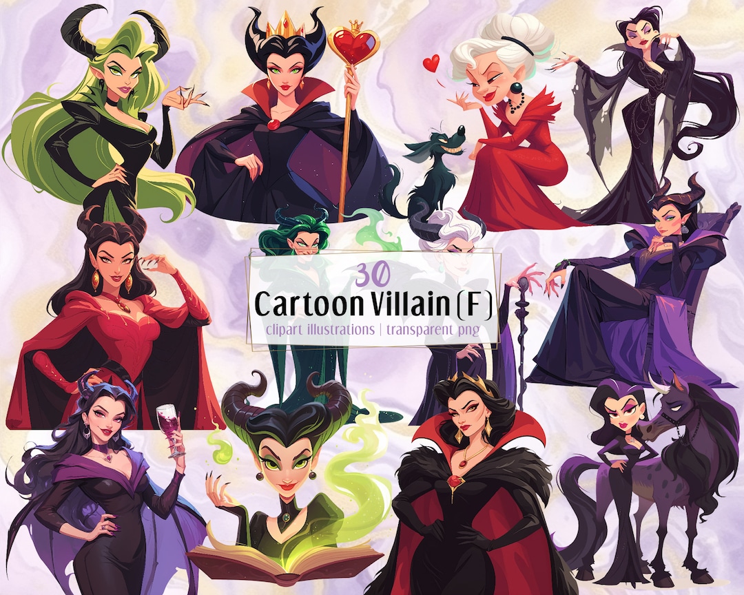 Cartoon Villain Female, Digital Illustrations. Cute Mean Girls, Sexy ...