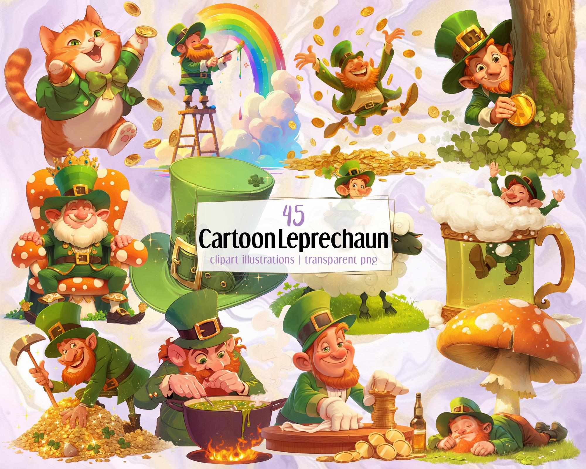 Cartoon Leprechaun Illustrations. Irish Folklore, Funny Little Bearded ...