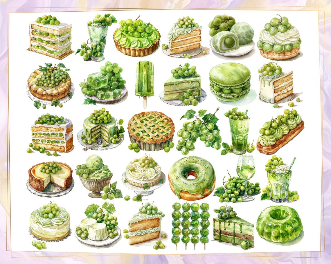 Green Grapes Dessert Illustrations. Grape Fruit Flavored Pastry, Cake ...