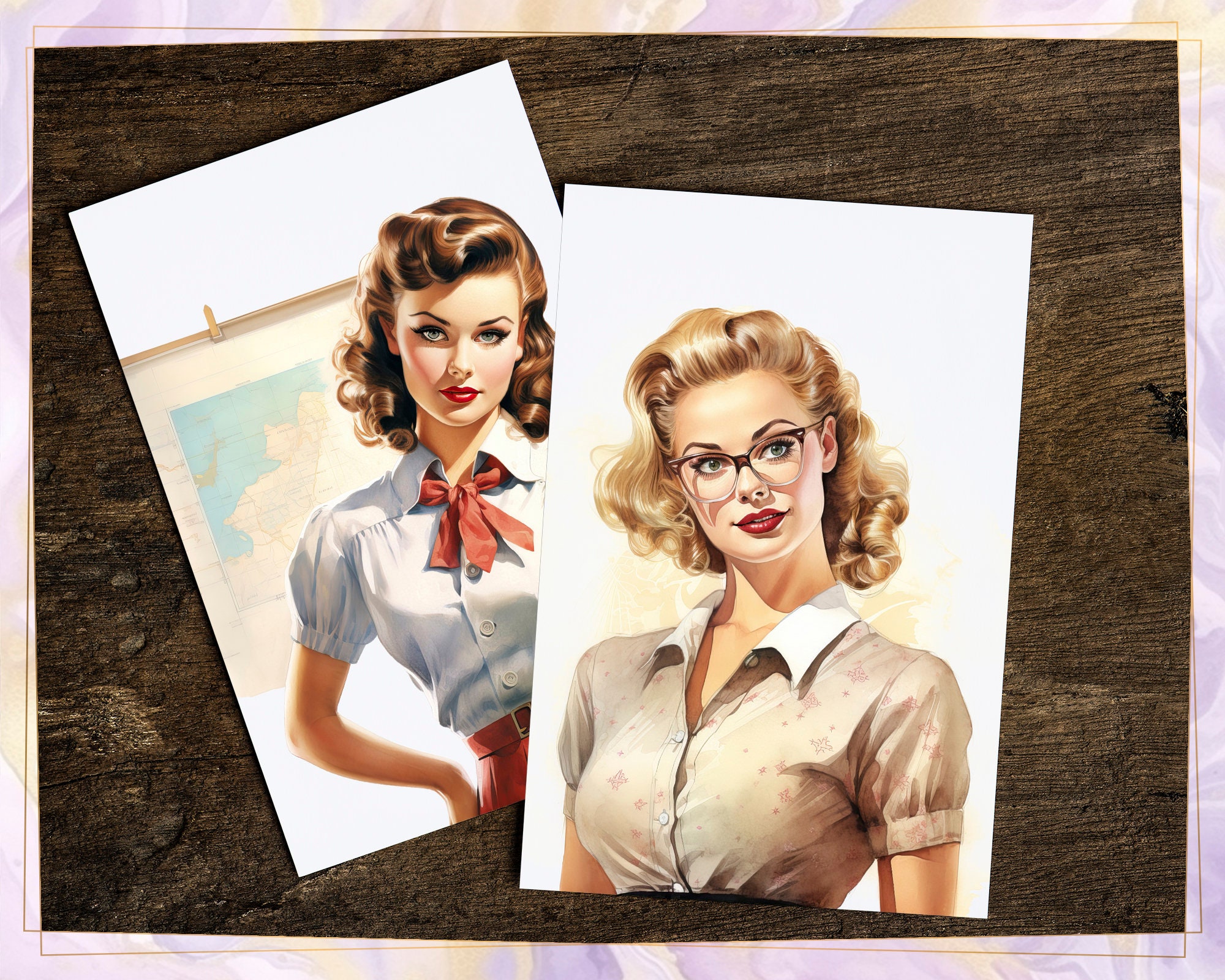 Retro Teacher. Watercolor Style Illustrations. Vintage 40's Female ...
