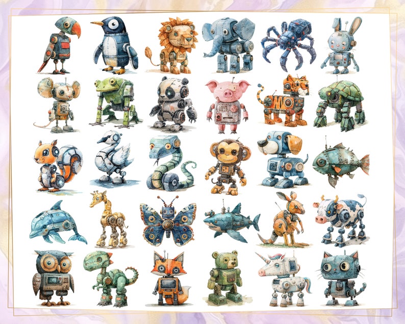 Animal Robot Illustrations. Cute Robotic Mechanical Kid's Toys. Pet ...