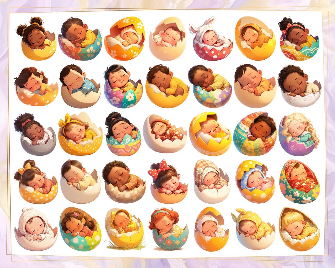 Cartoon Egg Shell Baby Illustrations. Cute Adorable Little Babies ...