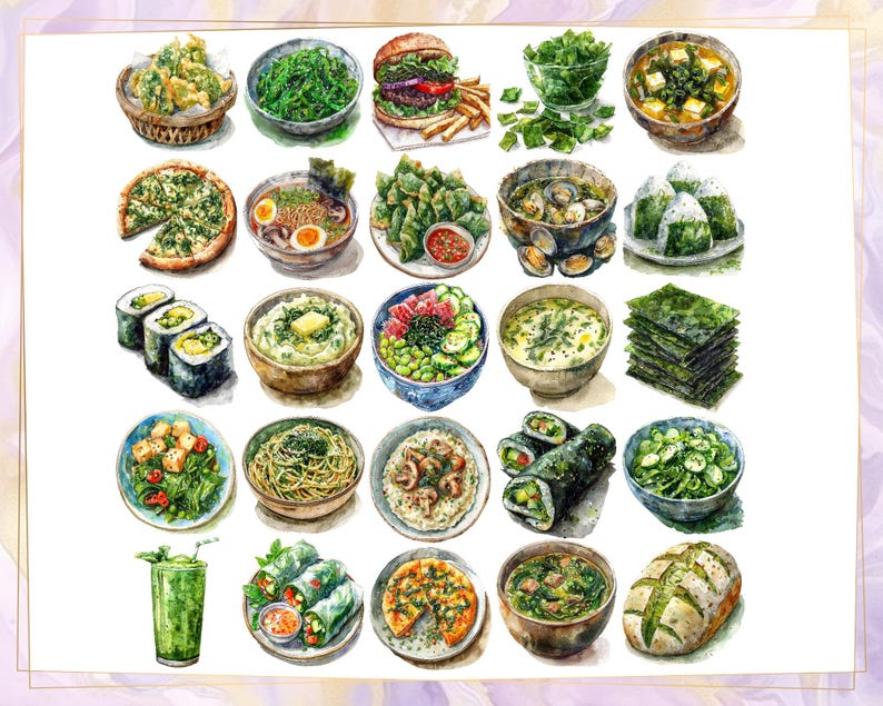 Seaweed Dish Illustrations. Delicious Food Items Made With Green ...