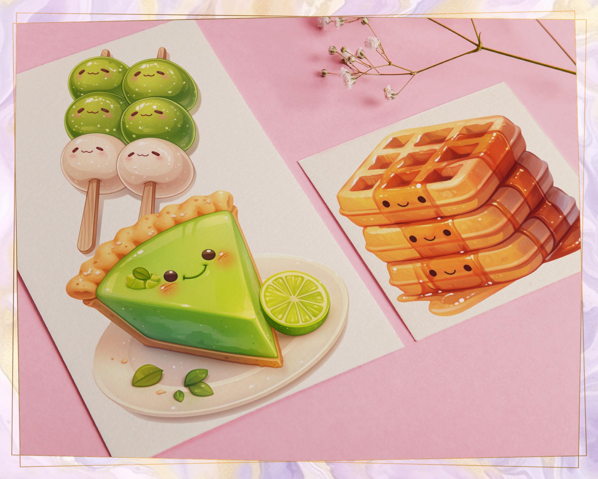 Cute Cartoon Dessert Illustrations. Simple Kawaii Treats With Adorable ...