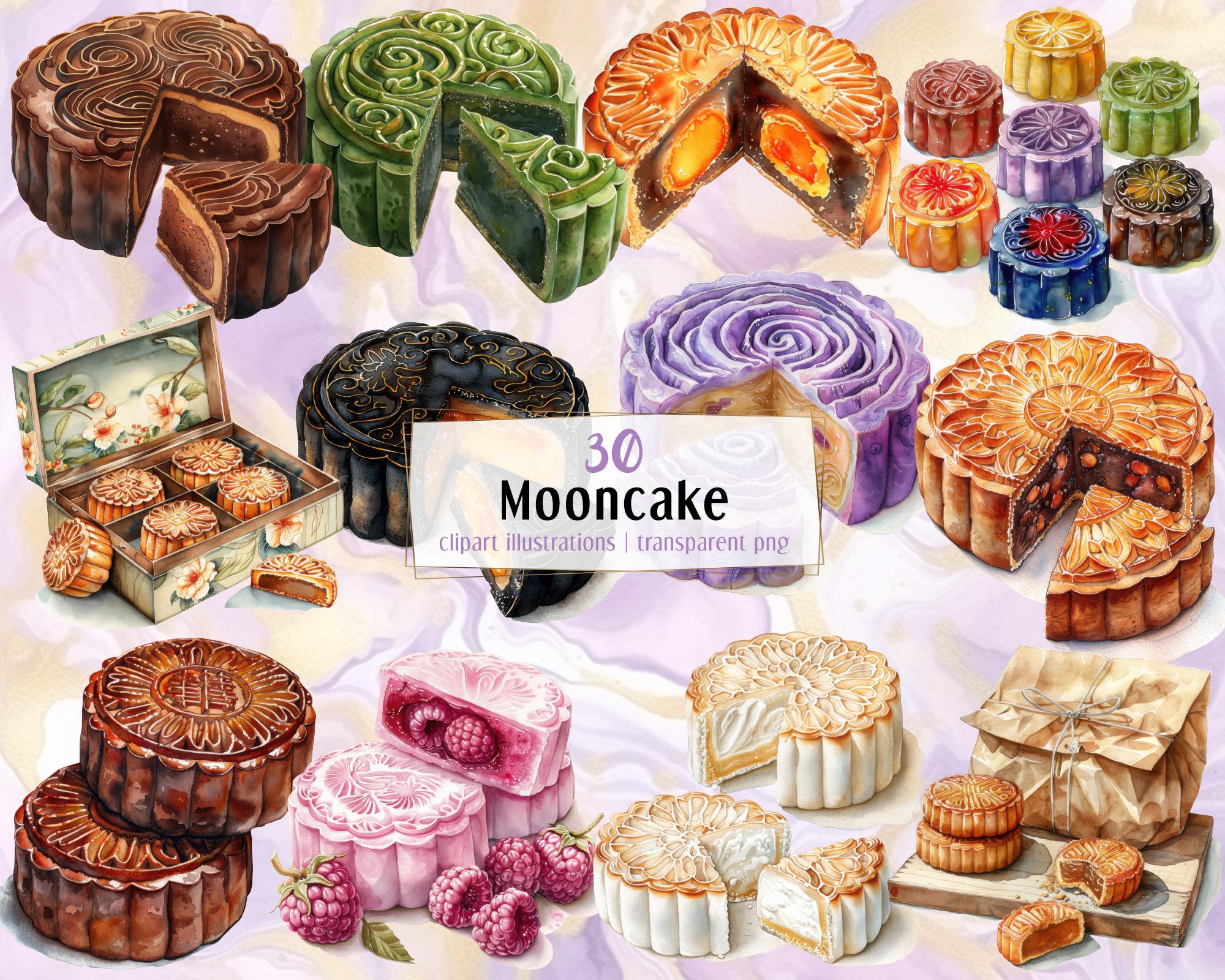 Mooncake Illustrations. Delicious Chinese Pastry, Colorful Round ...