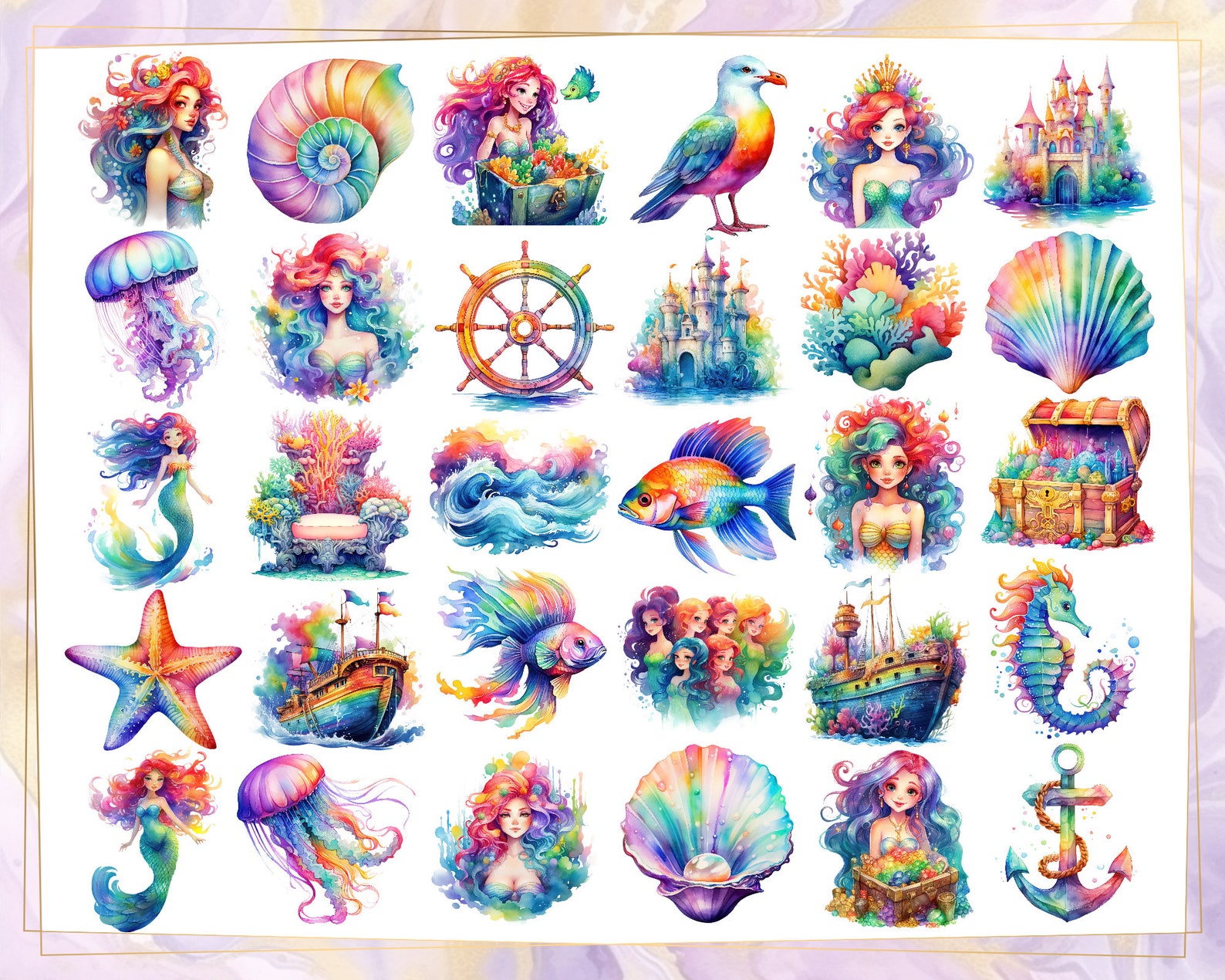 Rainbow Mermaid. Colorful Vibrant Mermaids, Objects and Aquatic Life ...