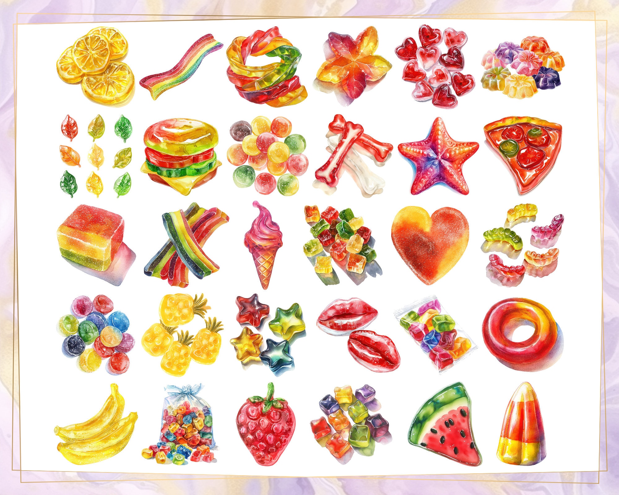 Gummy Candy Illustrations. Delicious Sweet Gelatin Confection, Colorful ...