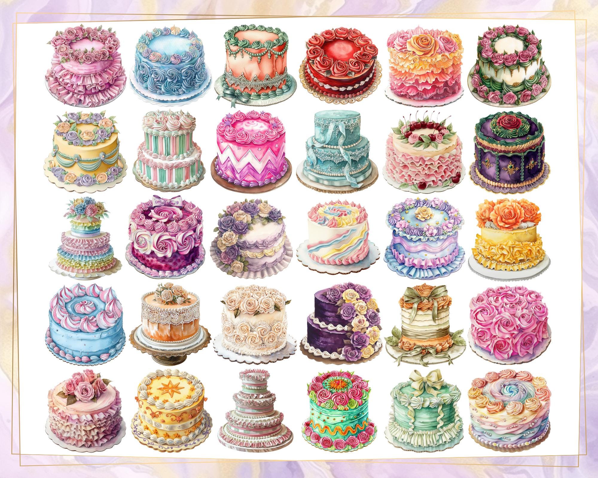 Retro Cake Illustrations. Creamy Cakes in a Vintage Style, Frilly ...