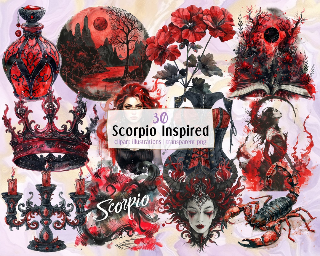 Scorpio Inspired Illustrations. Scorpion Birthday Zodiac Sign Themed ...