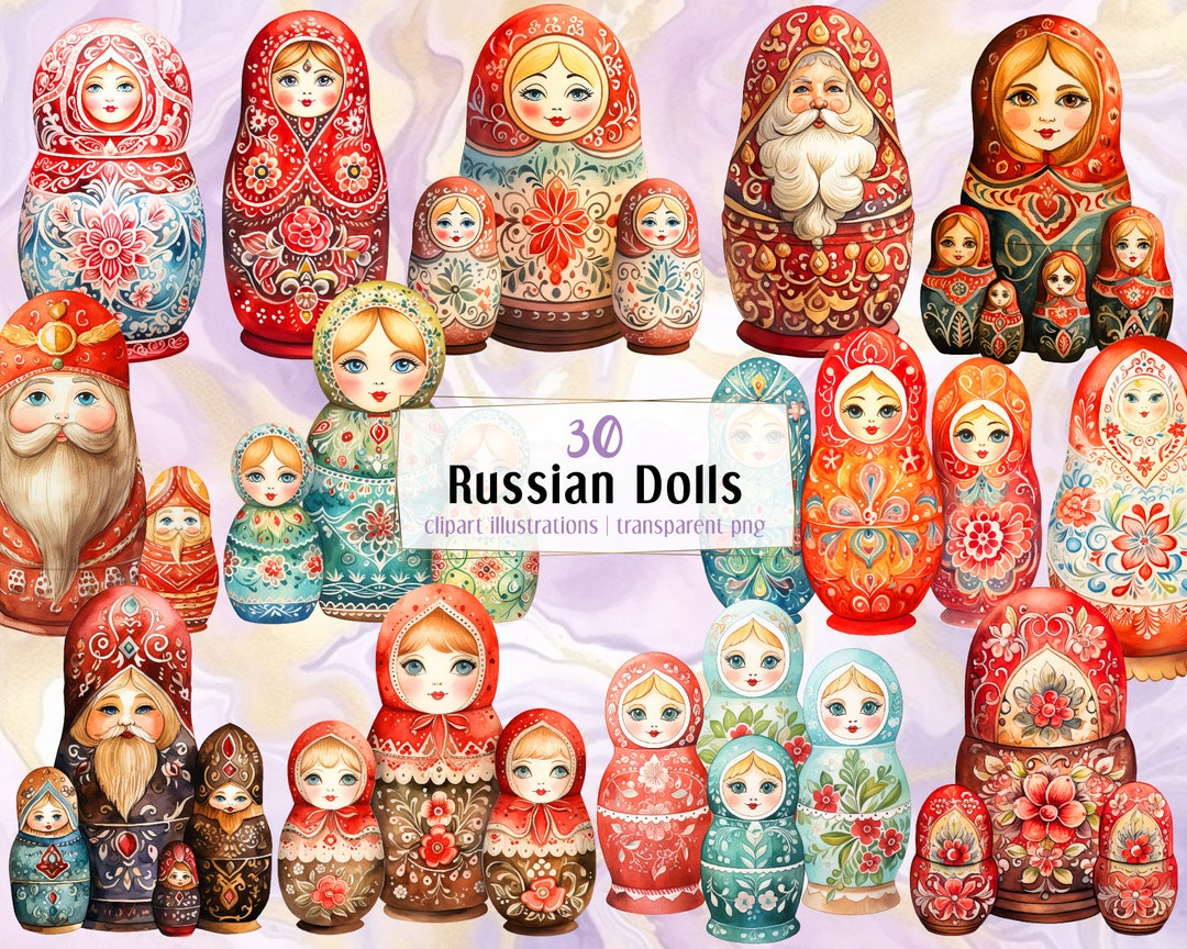 Russian Doll. Watercolor Style Illustrations. Slavic Traditional Ornate ...