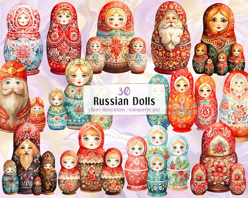 Russian Doll. Watercolor Style Illustrations. Slavic Traditional Ornate ...