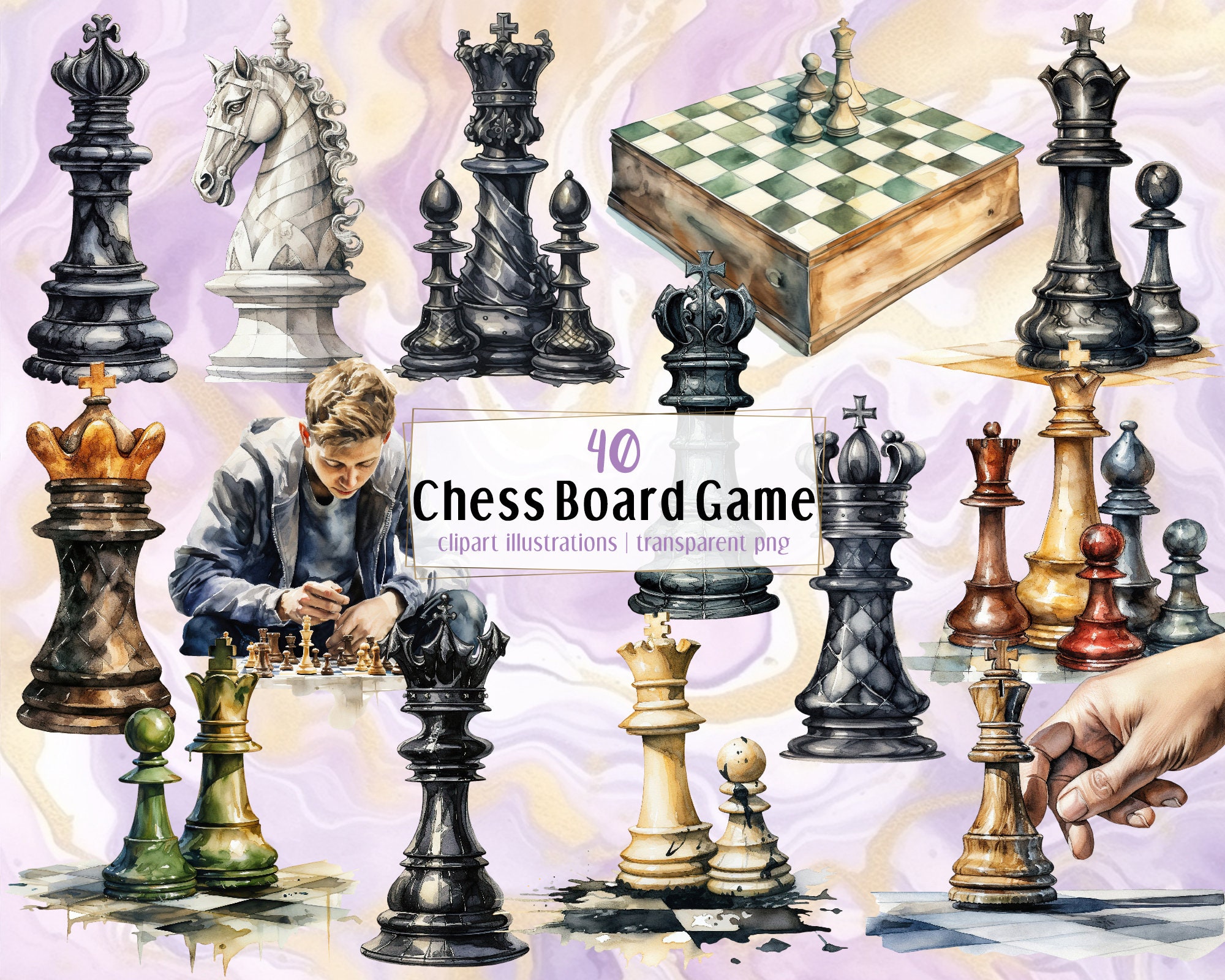 Chess Board Game Illustrations. Black and White Chess Pieces ...