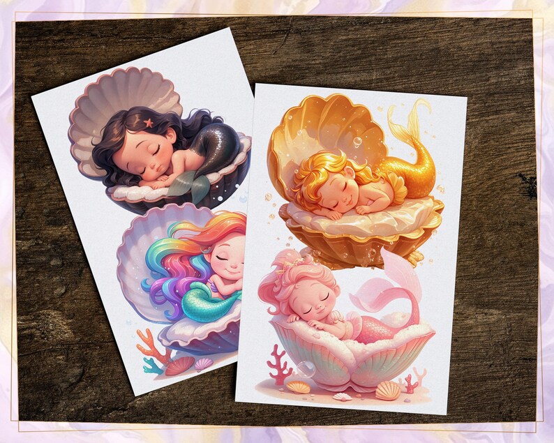 Cartoon Baby Mermaid Illustrations. Cute Adorable Little Babies ...