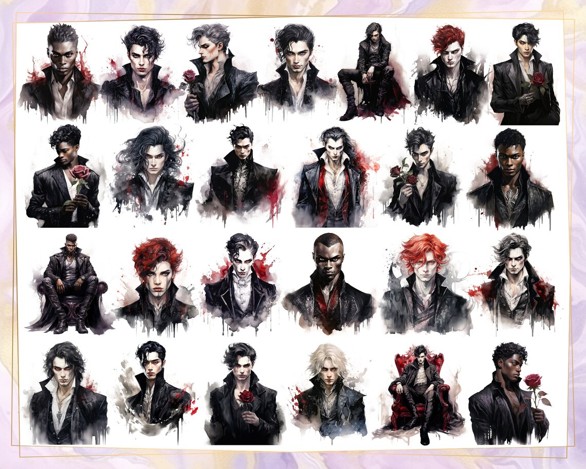 Gothic Vampire Male, Watercolor Style Illustrations. Dark Mysterious ...