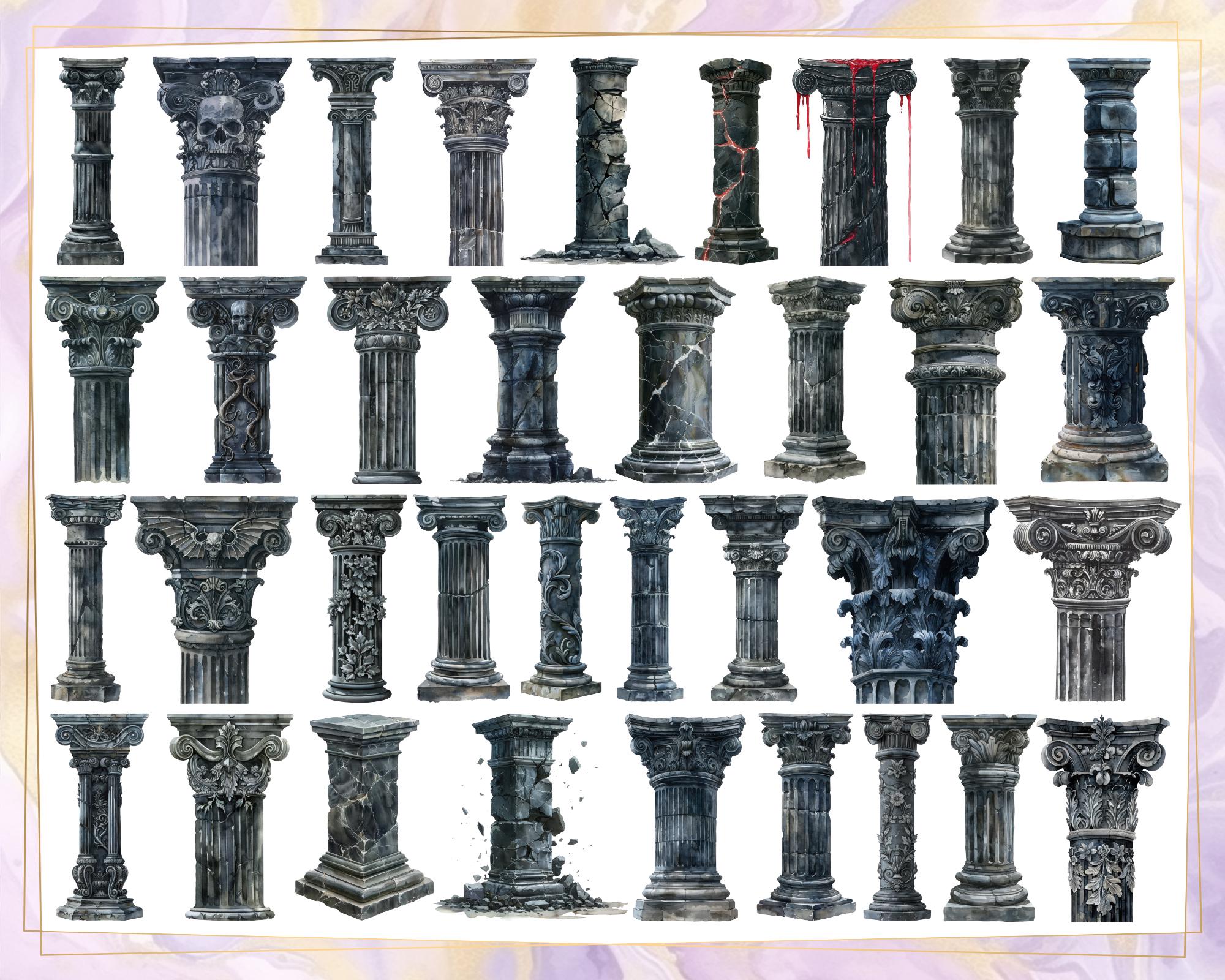 Black Pillar Illustrations. Dark Gothic Style Architecture Elements ...