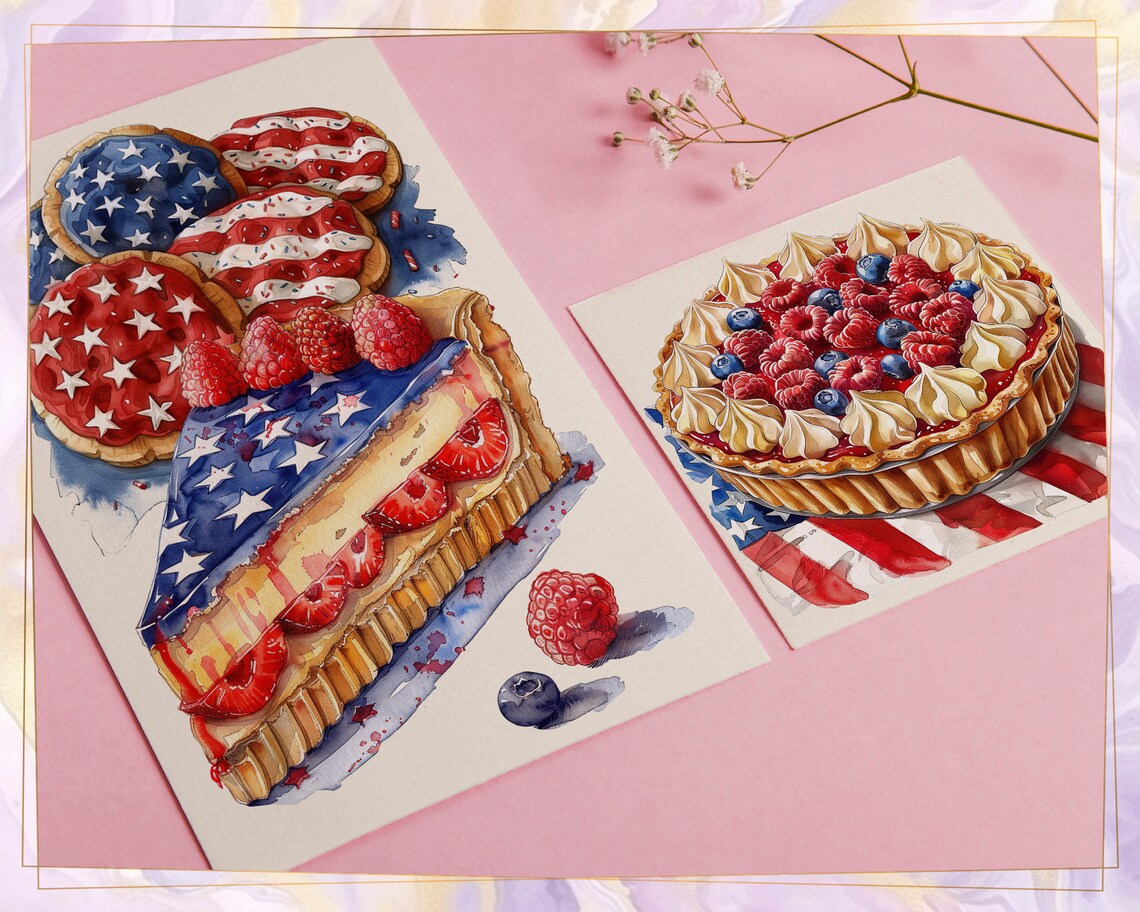 Patriotic Dessert Illustrations. 4th of July, USA Independence Day ...