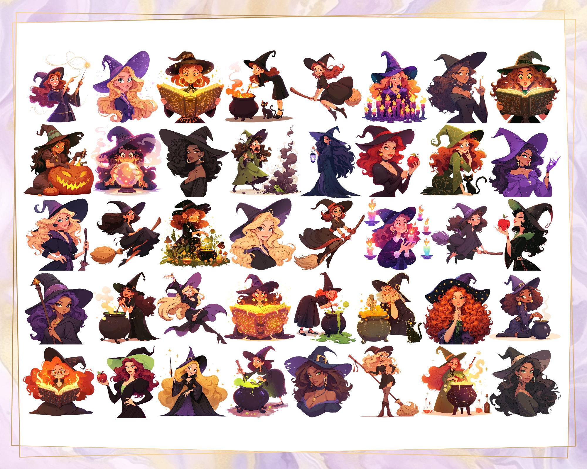 Cartoon Witch Illustrations. Cute Funny Fairytale Fantasy Woman ...