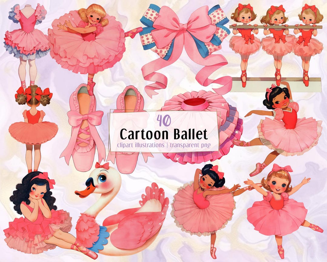 Cartoon Ballet | PNG Clip Art Illustrations. Cute Vintage Style ...