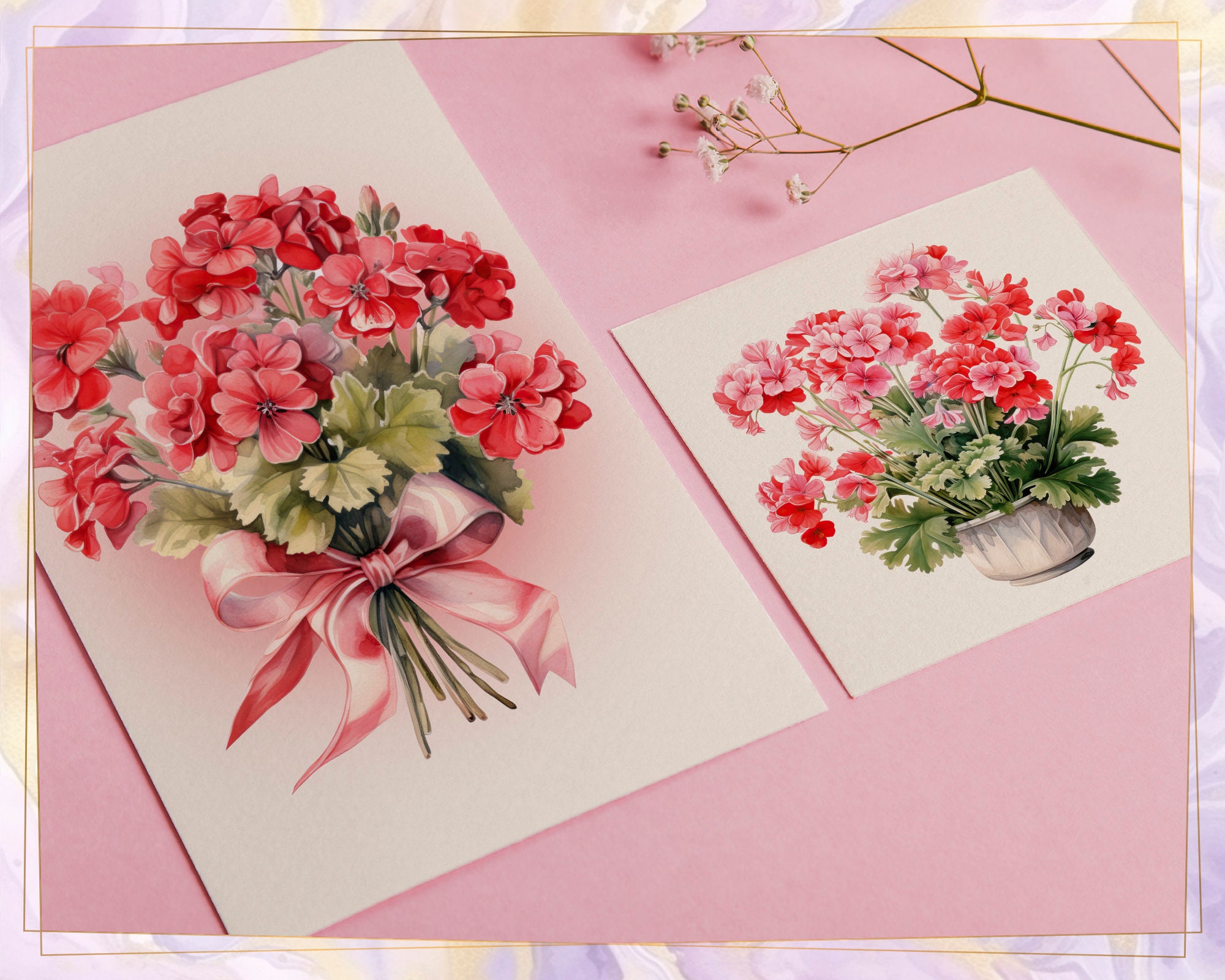 Red Geranium Flowers, Watercolor Style Illustrations. Floral Decoration ...
