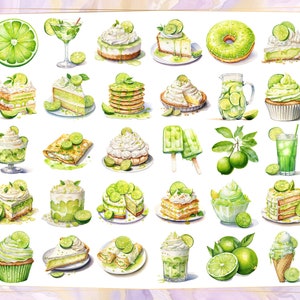 Lime Dessert. Watercolor Style Illustrations. Green Fruity Pastry, Key ...