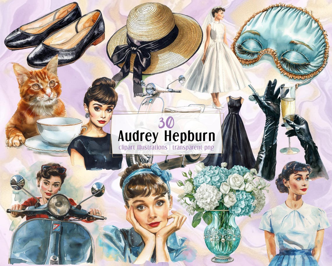 Audrey Hepburn Illustrations. Classic Vintage Hollywood, Iconic Elegant ...
