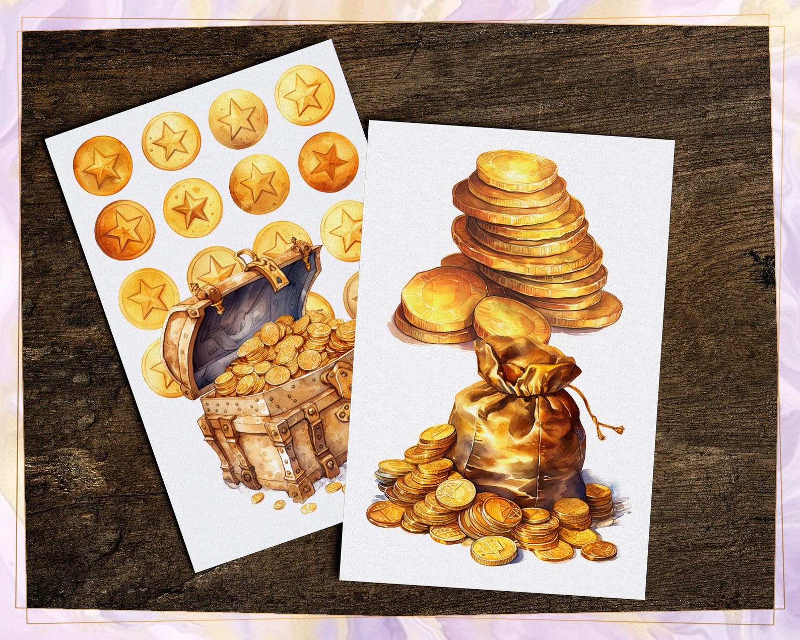 Golden Coins. Watercolor Style Illustrations. Shiny Gold Colored Metal ...