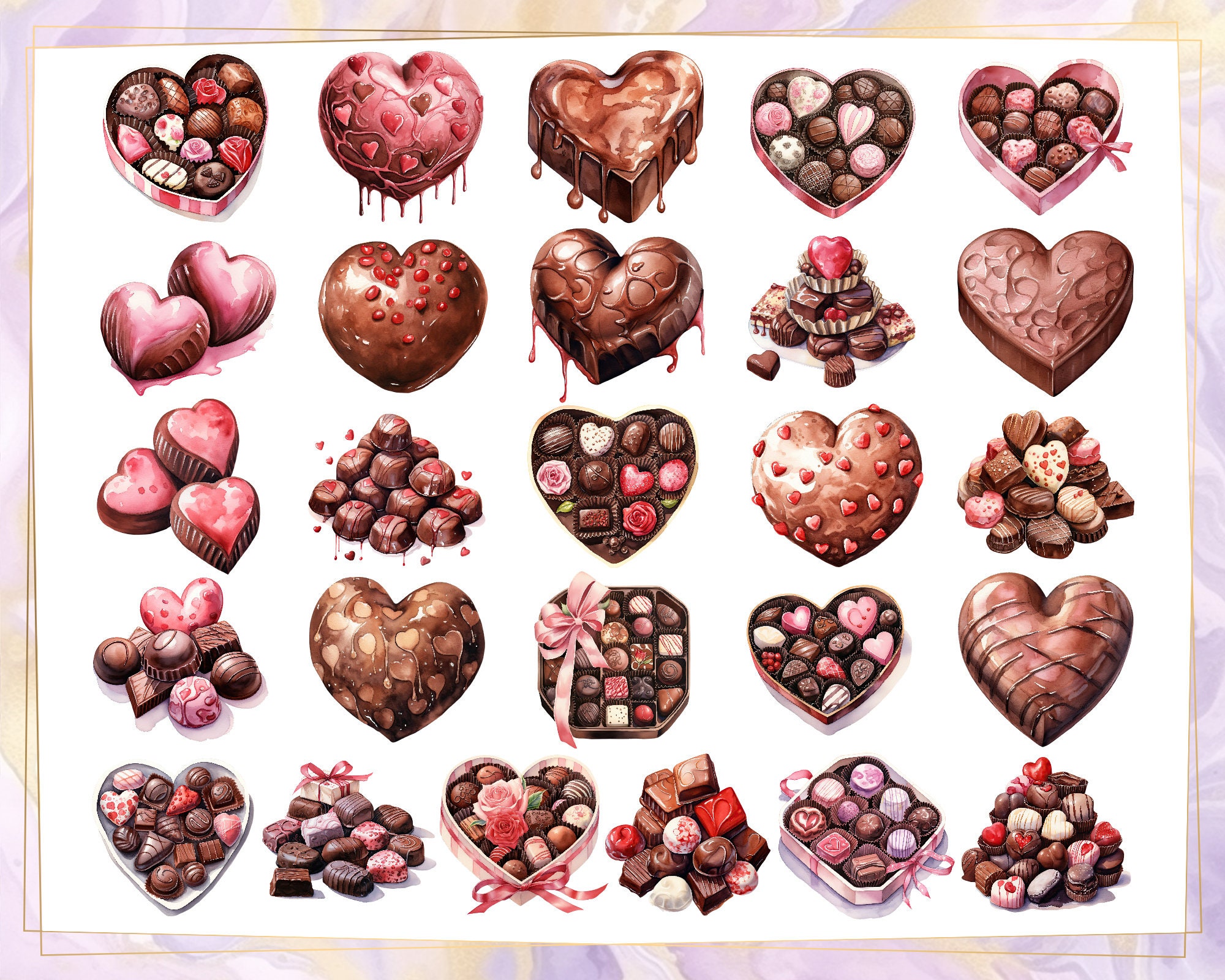 Romantic Chocolate Illustrations. Valentine's Day Dessert, Heart Shaped ...