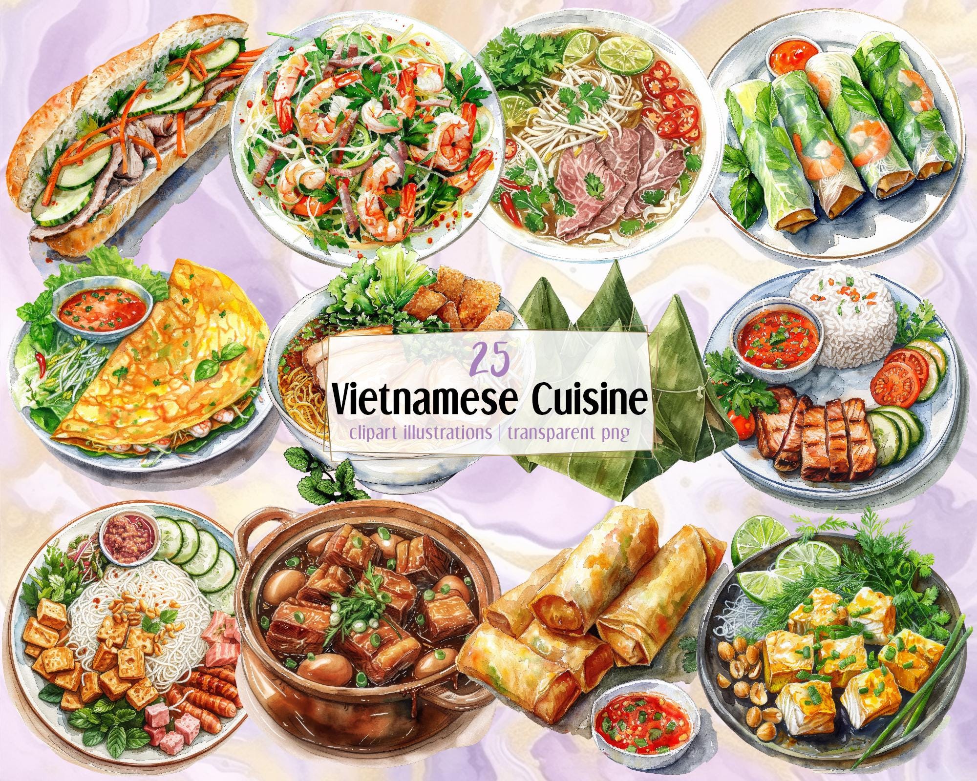 Vietnamese Cuisine Illustrations. Delicious Vietnam Dishes, Asian Food ...